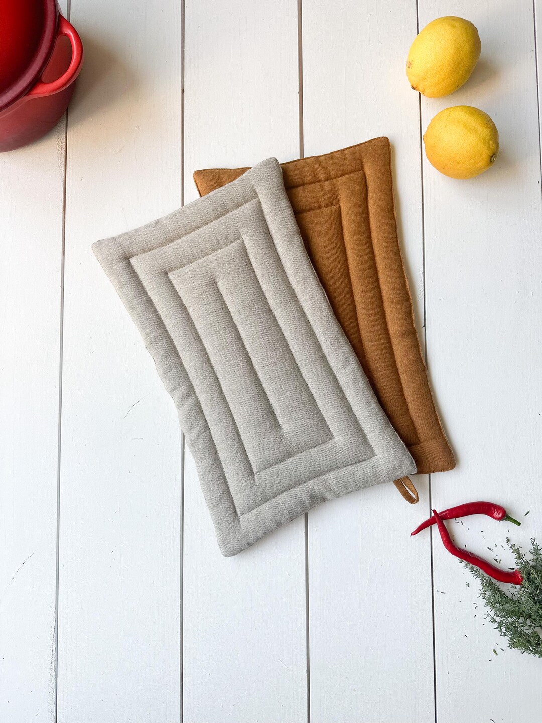 Doube Sided Rectangular Shape Linen Trivet in Different Colors/quilted ...
