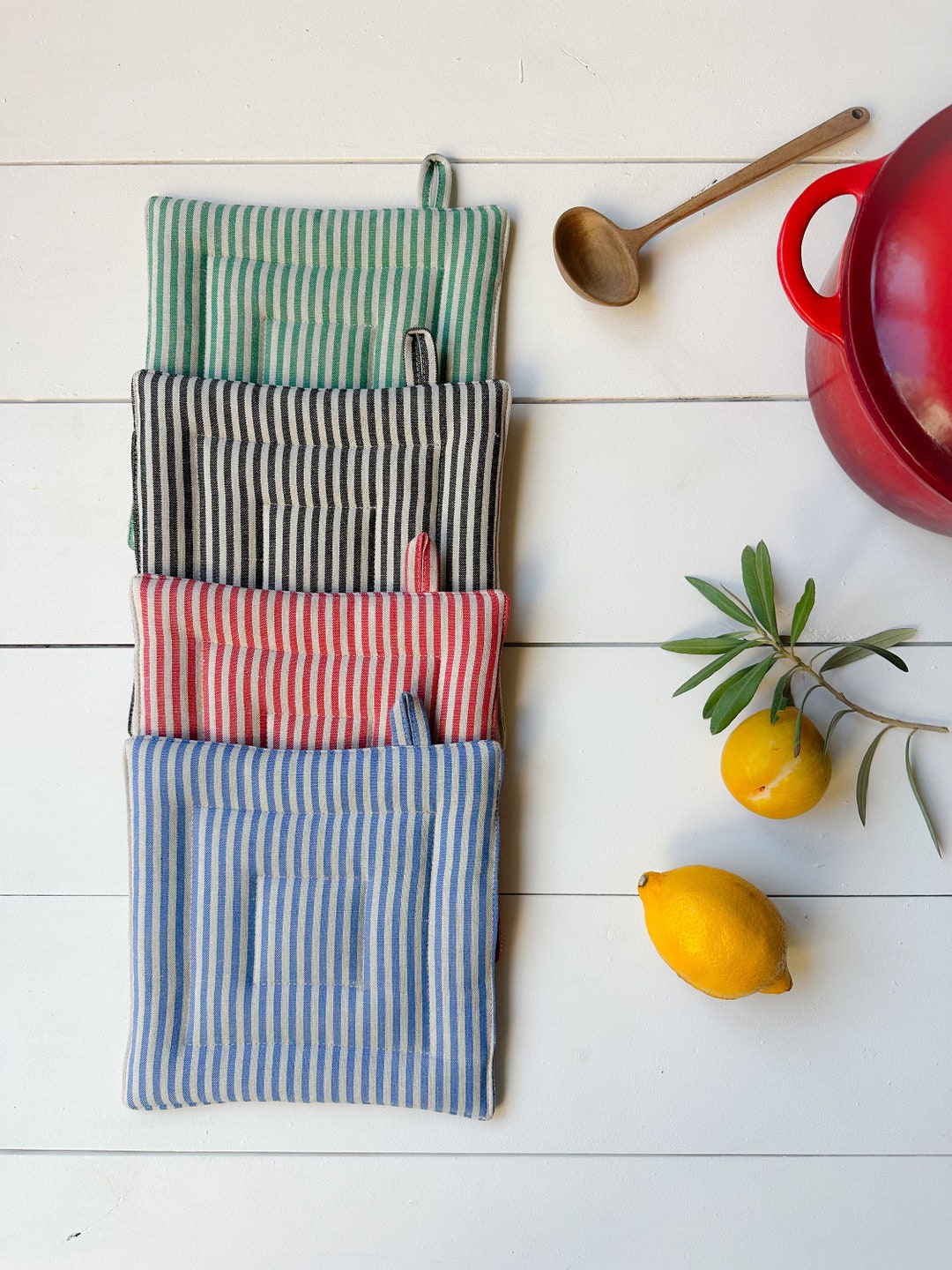 Striped Linen Pot Holders in Different Colors/quilted Pot Holder/linen ...