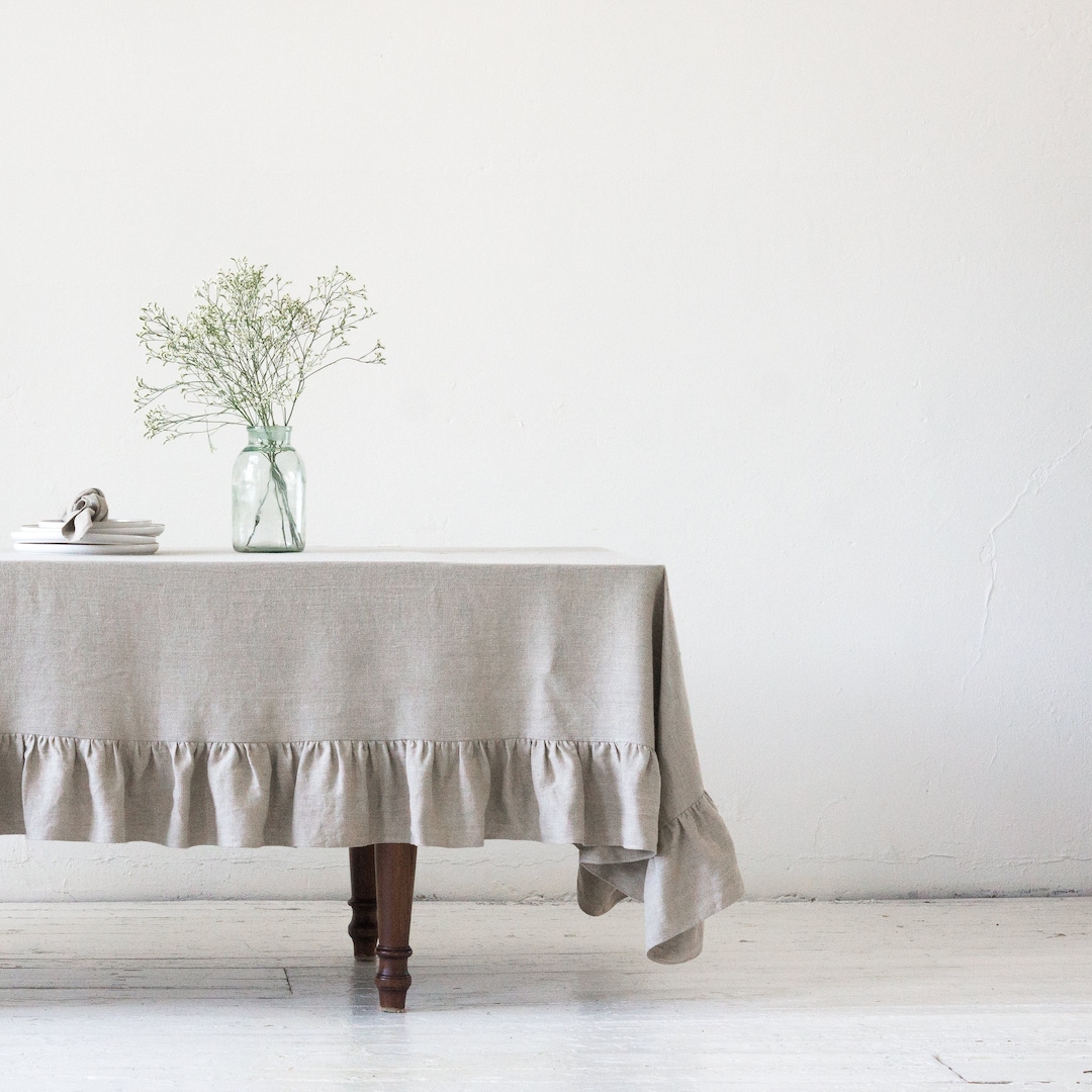 Washed Soft Natural Linen Heavyweight Tablecloth With Ruffles/linen ...