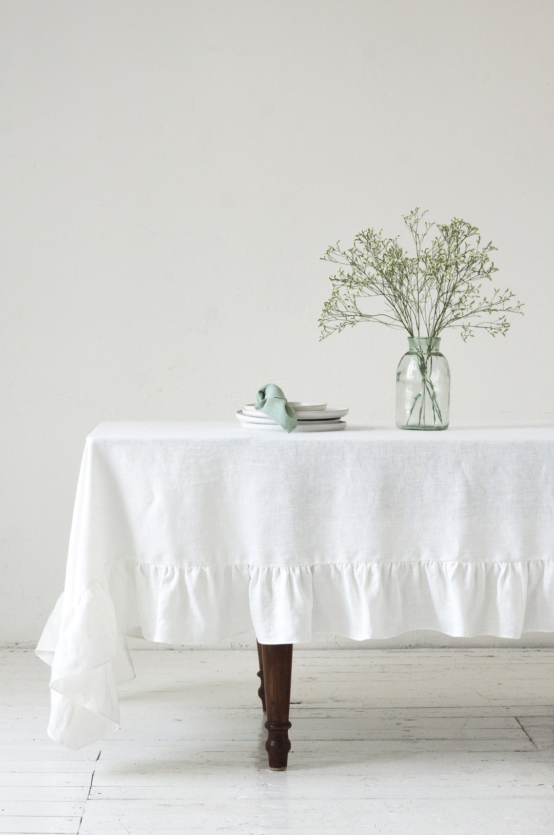 Soft Linen Tablecloth With Ruffles in off White/elegant Linen ...
