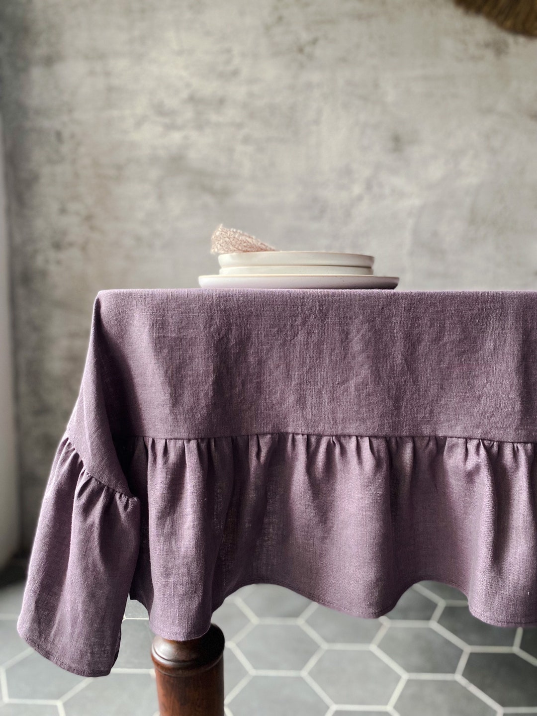 Washed Soft Linen Tablecloth With Ruffles in Various Colors/festive ...