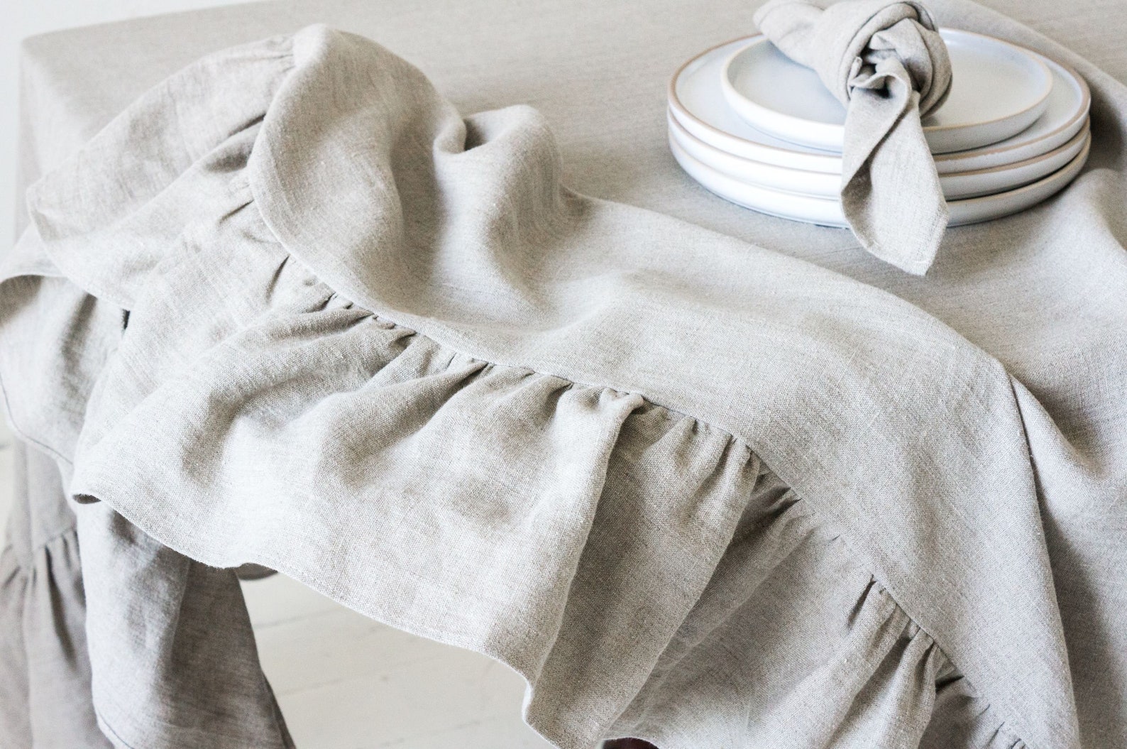 Washed Soft Natural Linen Heavyweight Tablecloth With - Etsy