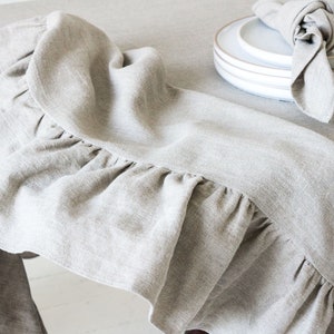Washed Soft Natural Linen Heavyweight Tablecloth With Ruffles/linen ...