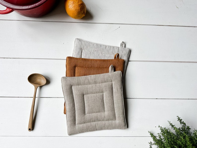 Linen Pot Holders in Different Colors/quilted Pot Holder/linen Hot Pad ...