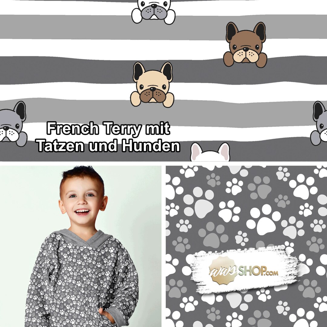 Summer Sweat With Cute Little Dogs or Paws in Grey / White Motif French ...