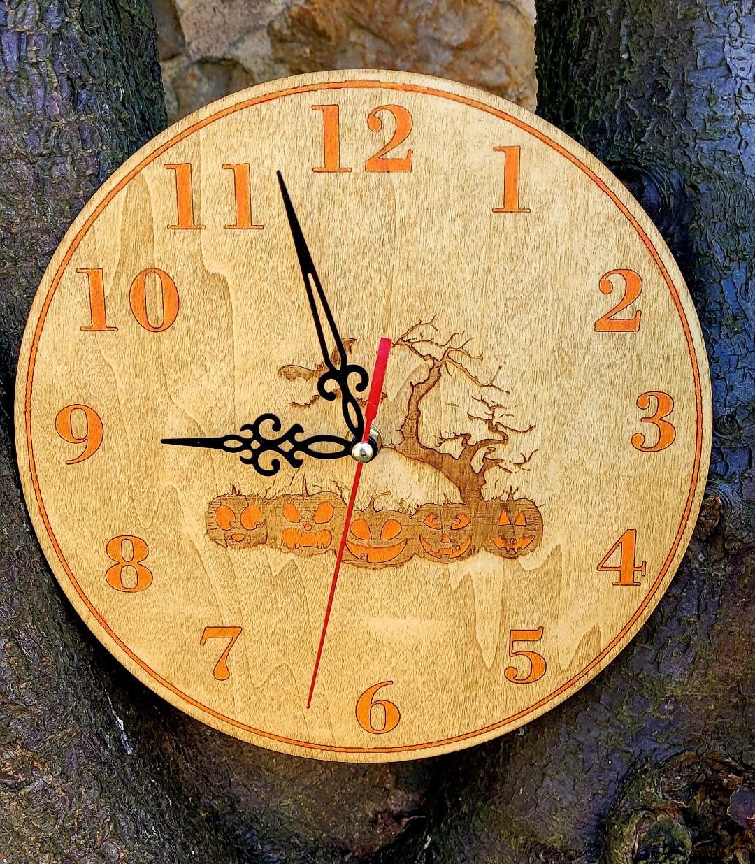 Handmade Engraved Wooden Wall Clock Halloween Style Pagan Gothic Celtic ...