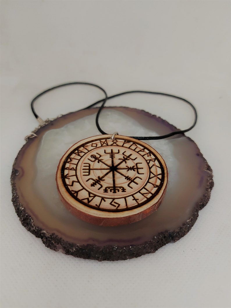 Handmade Engraved Wooden Log Viking Vegvisir Compass Pendant - Etsy