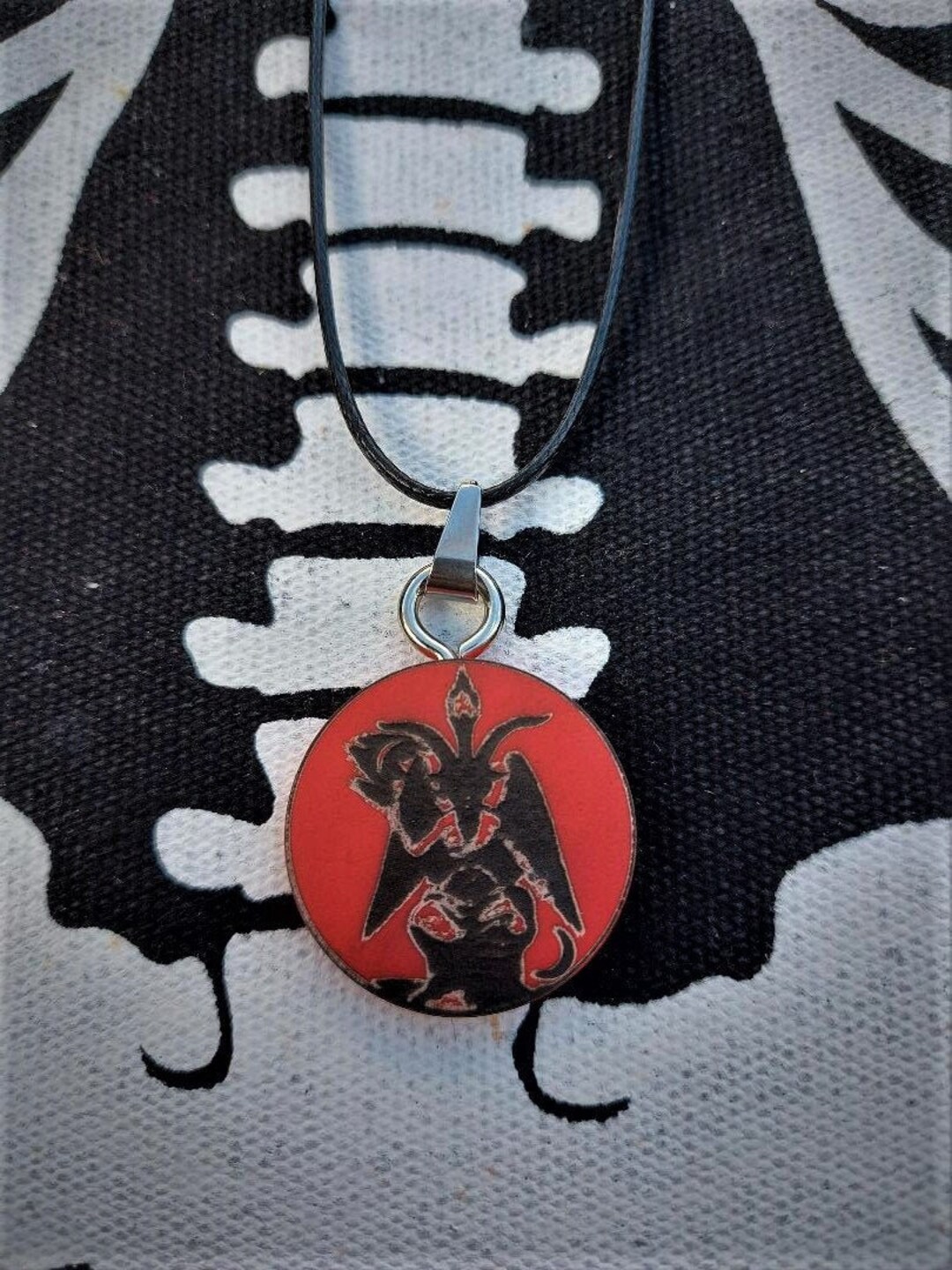 Handmade Wooden Engraved Baphomet Satan Pentagram Charm Pendant ...