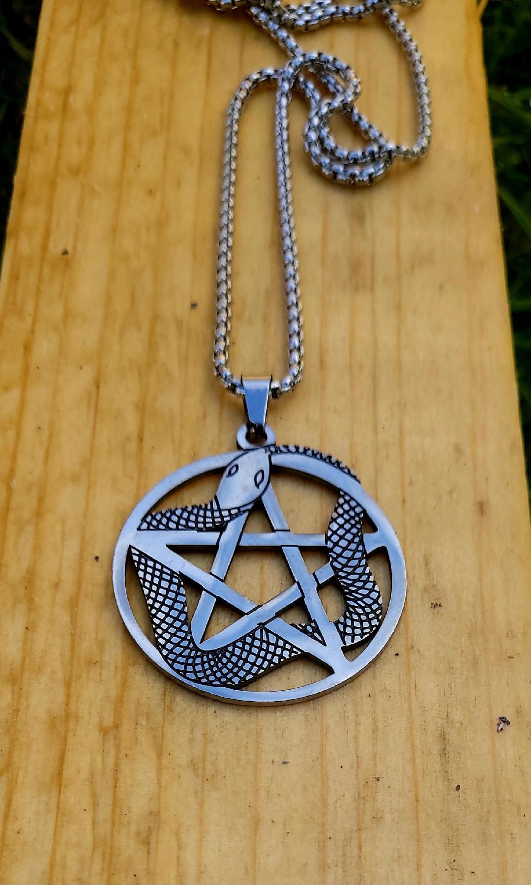 Handmade Stainless Steel Pentagram With Snake Pendant Necklace ...