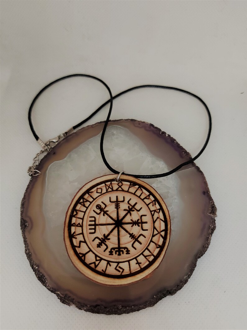 Handmade Engraved Wooden Log Viking Vegvisir Compass Pendant - Etsy