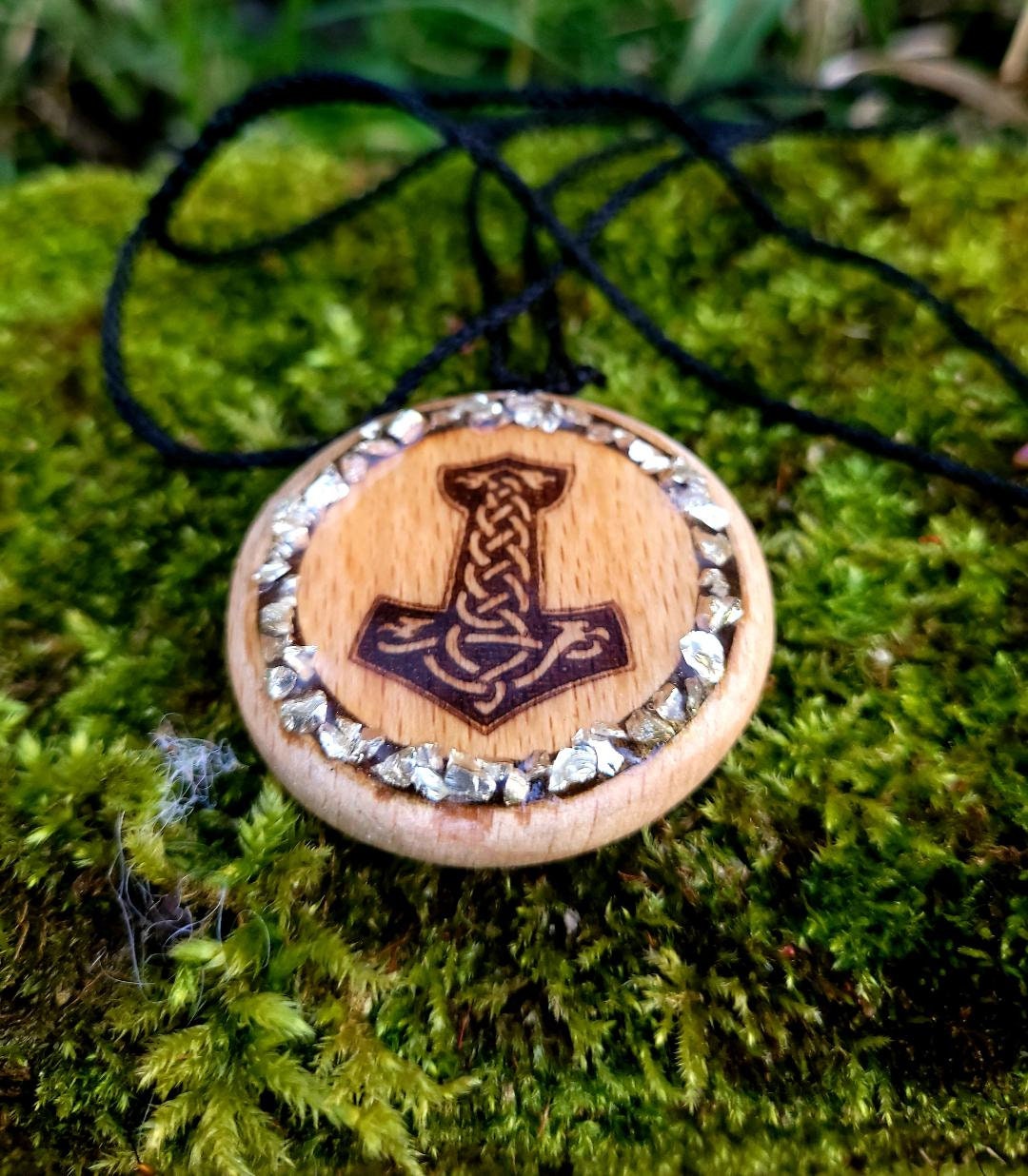 Handmade Wooden Viking Mjölnir Thor's Hammer Engraved Charm Pendant ...
