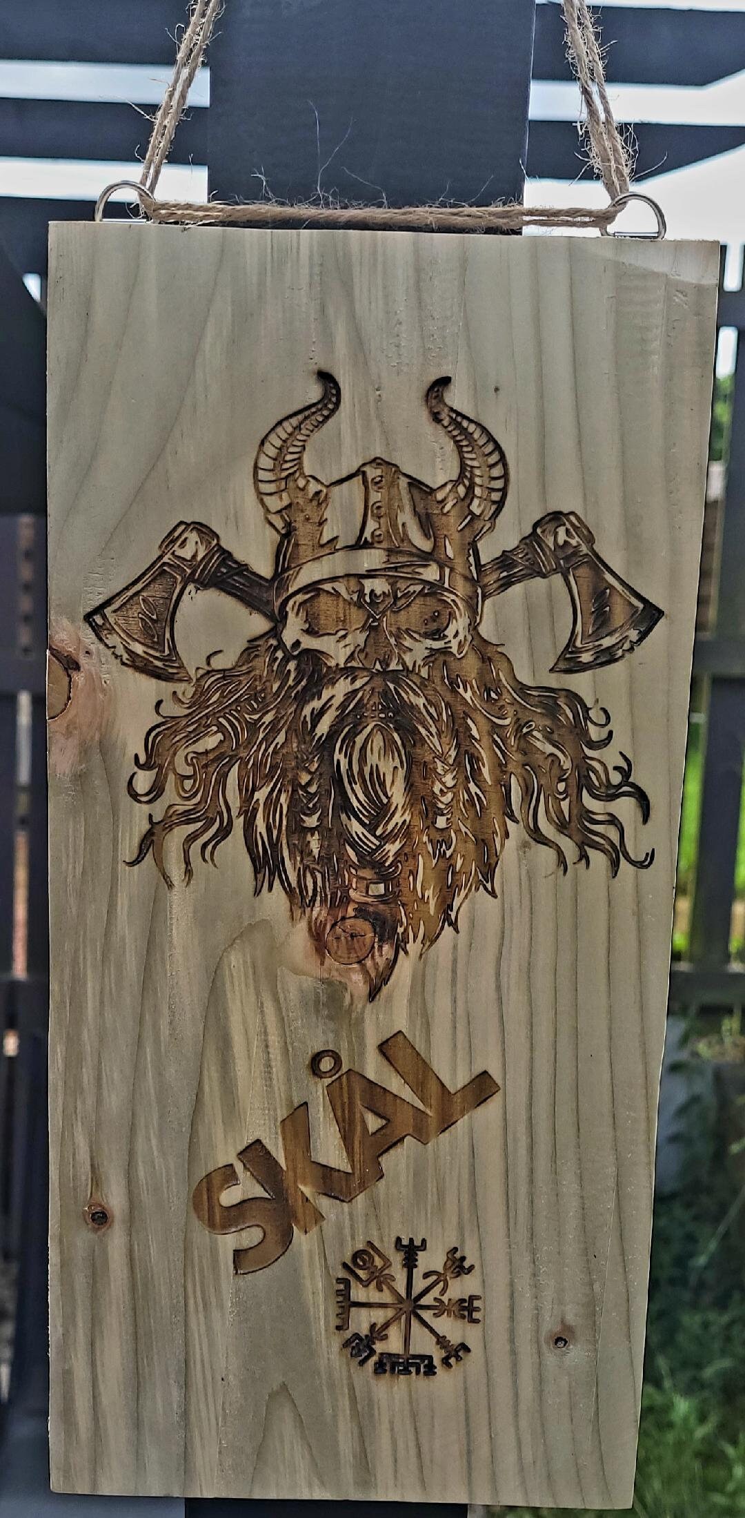 Handmade Engraved Wooden Large Sign Plaque Viking Skal Wicca Alter ...