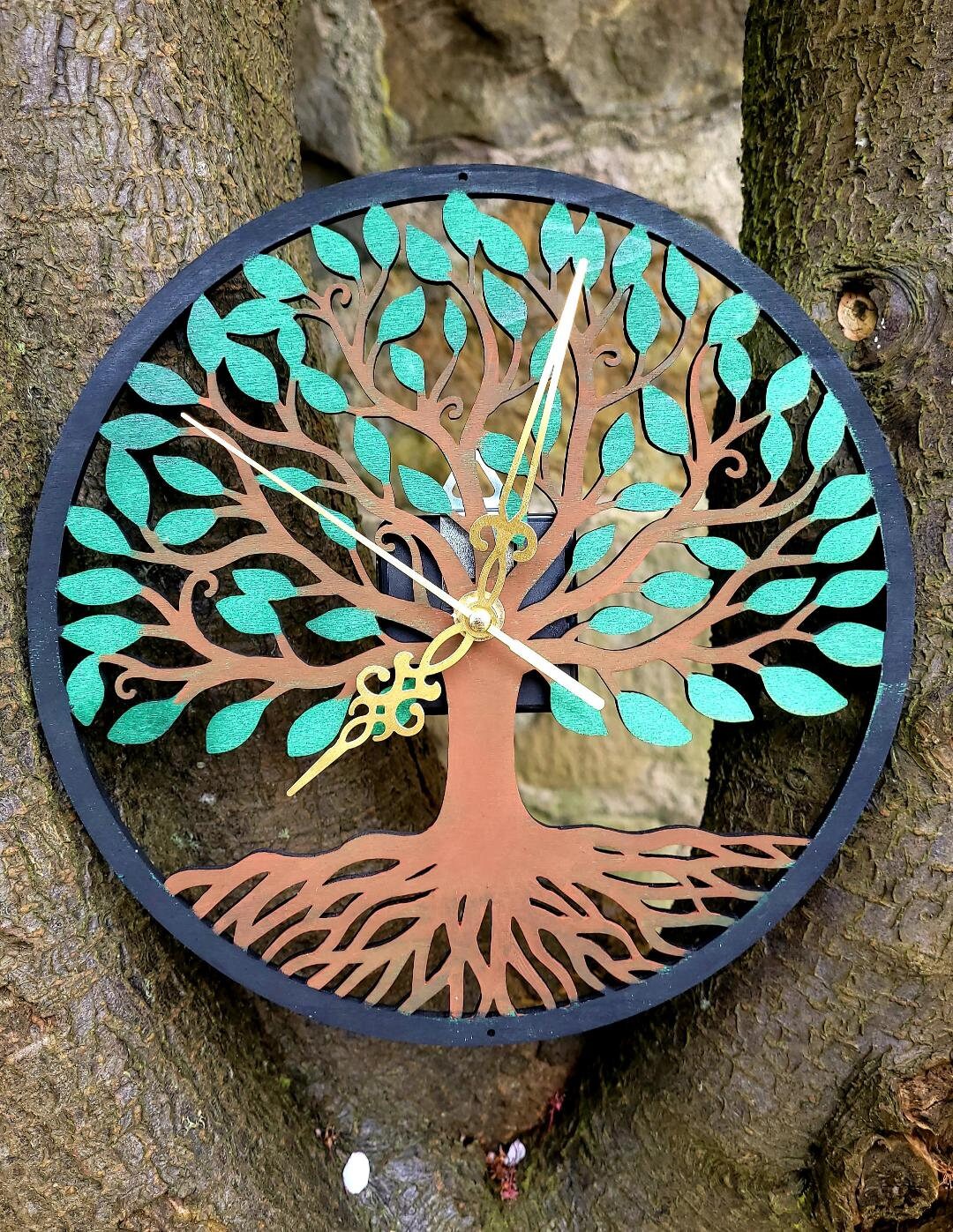Handmade Wooden Wall Clock Tree of Life Pagan Viking Symbol Yoga Home ...