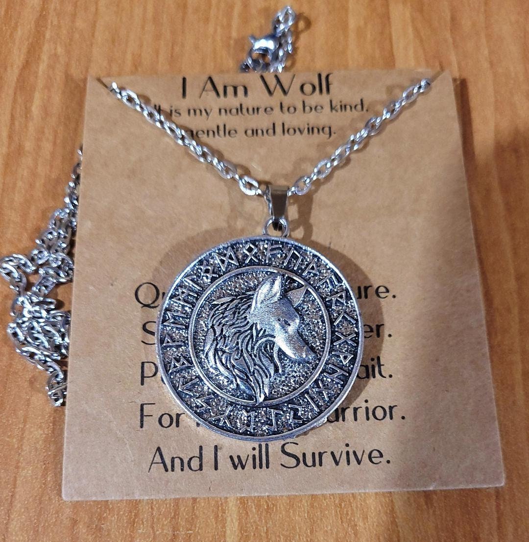 Handmade Metal Wolfs Viking Runes Pagan Pendant Necklace Medallion - Etsy