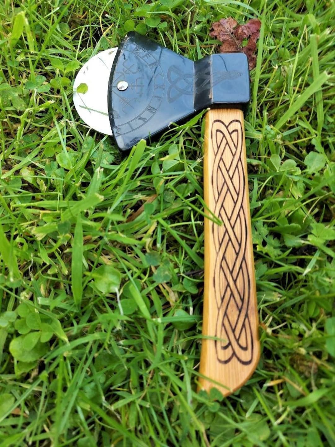 Handmade Axe Bamboo Handle Pizza Cutter Rotating Blade Viking Vegvisir ...