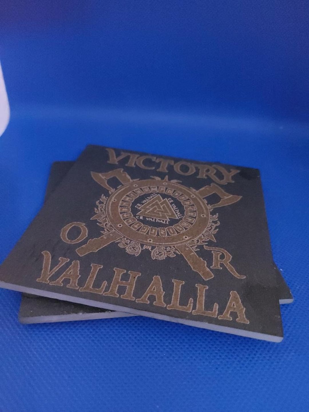 Handmade Engraved Victory or Valhalla Set of 2 Slate Coasters Table ...