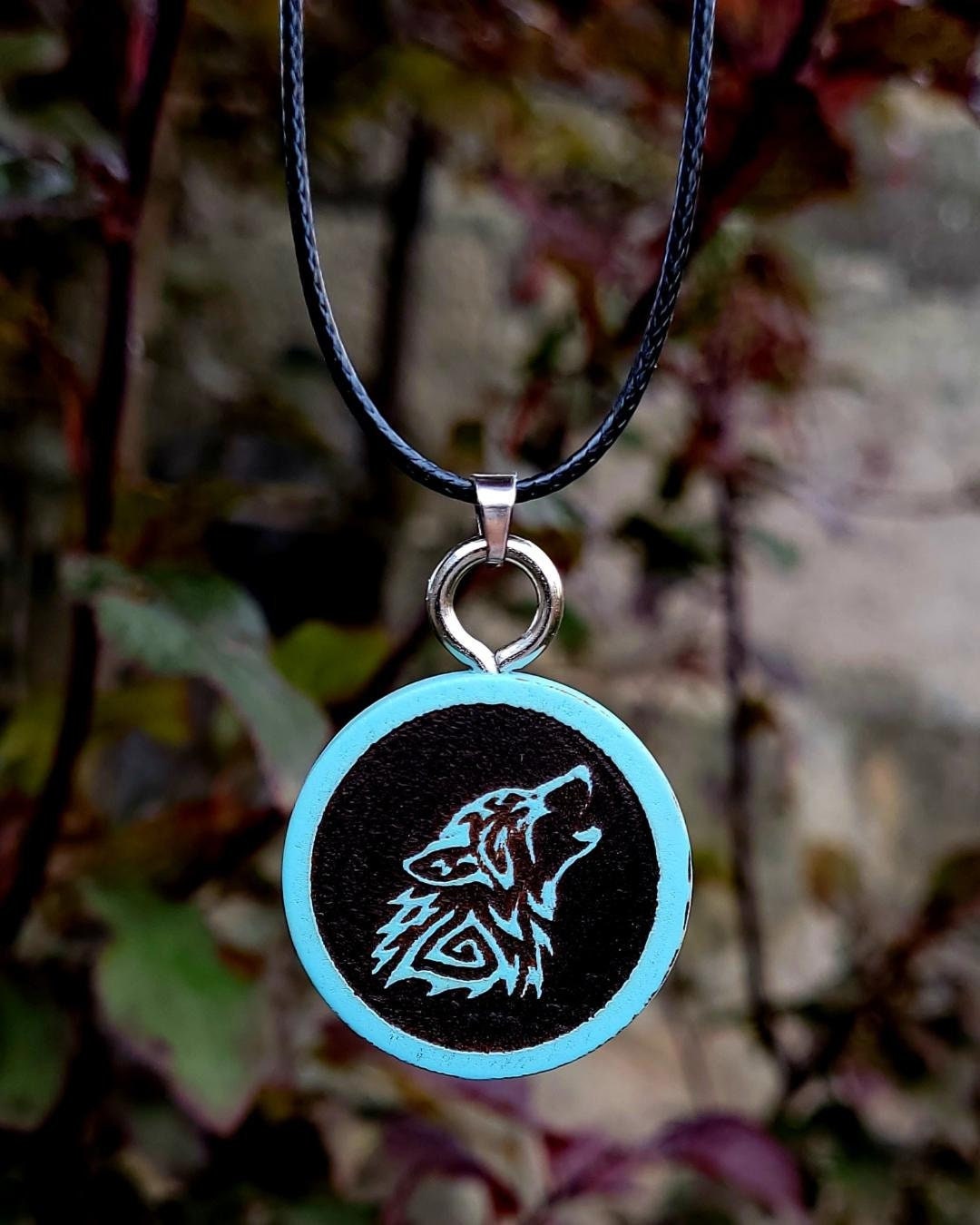 Handmade Wooden Viking Fenrir Wolf Engraved Charm Pendant Necklace ...