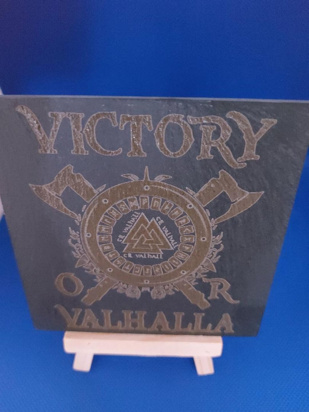 Handmade Engraved Victory or Valhalla Slate Art With Mini Wood - Etsy
