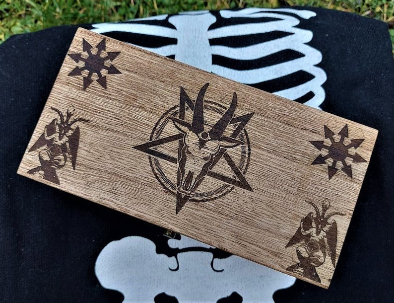 Handmade Engraved Eco-friendly Wooden Jewellery Box Pentagram Baphomet ...