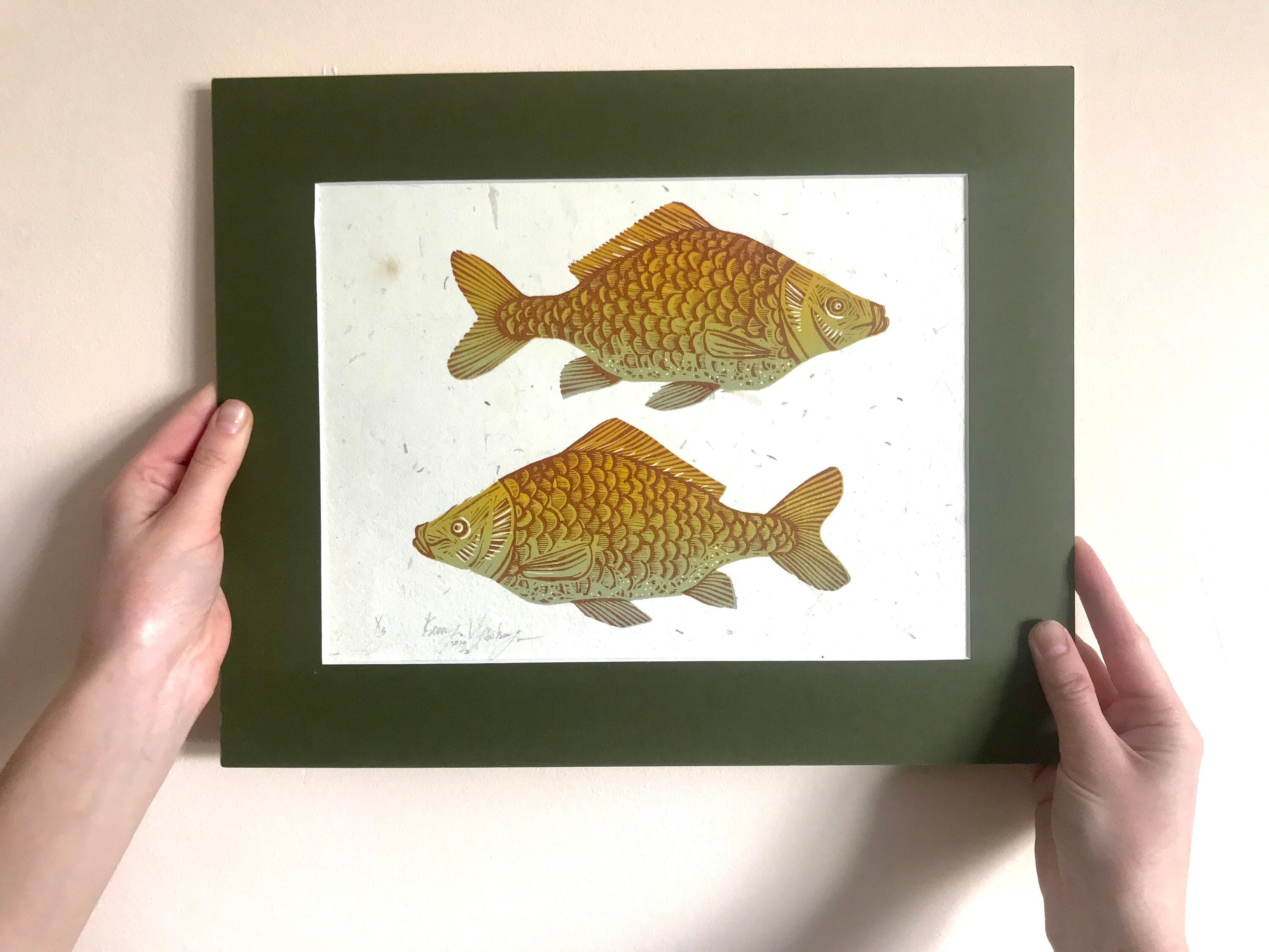 The Linocut Print_original Print_the Fish_ Golden Fish_ Carp - Etsy