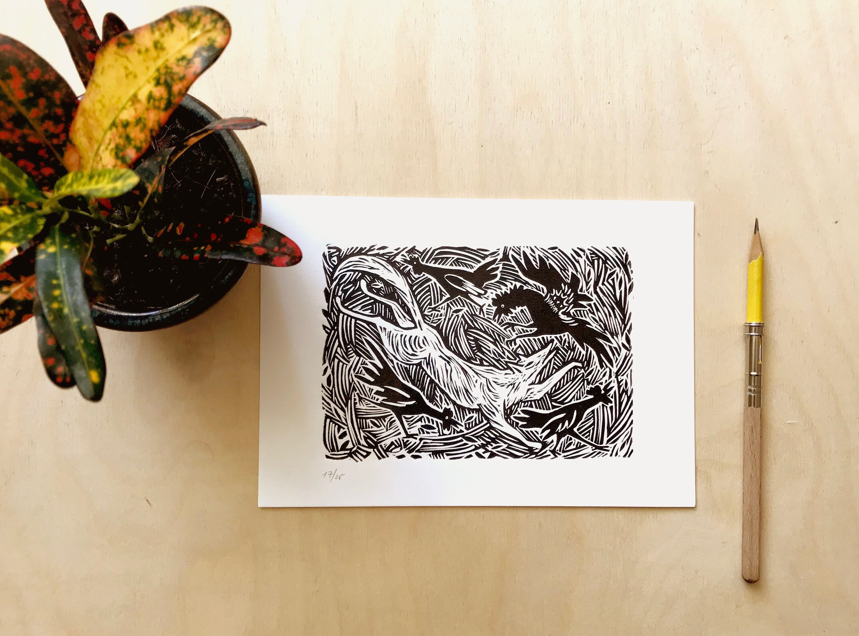 Linocut print. Animals. The trap_Fox_hunting | Etsy