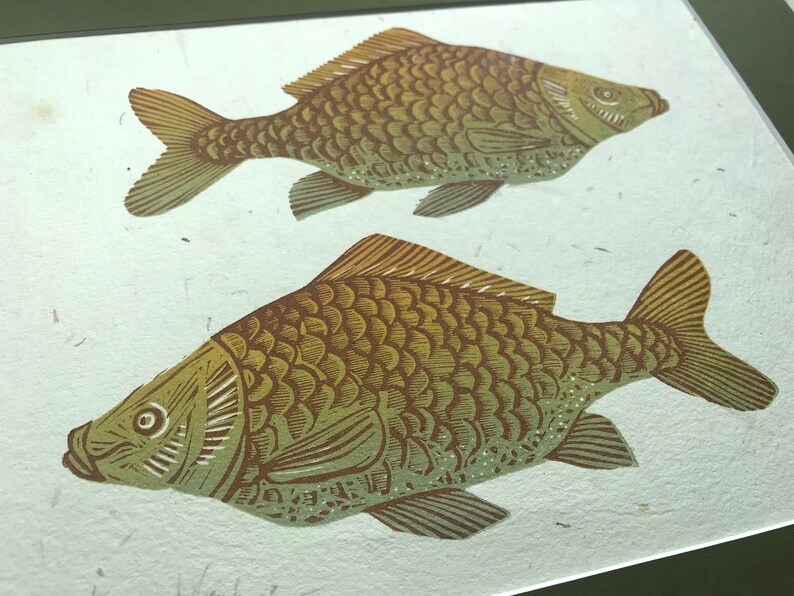 The Linocut Print_original Print_the Fish_ Golden Fish_ Carp - Etsy