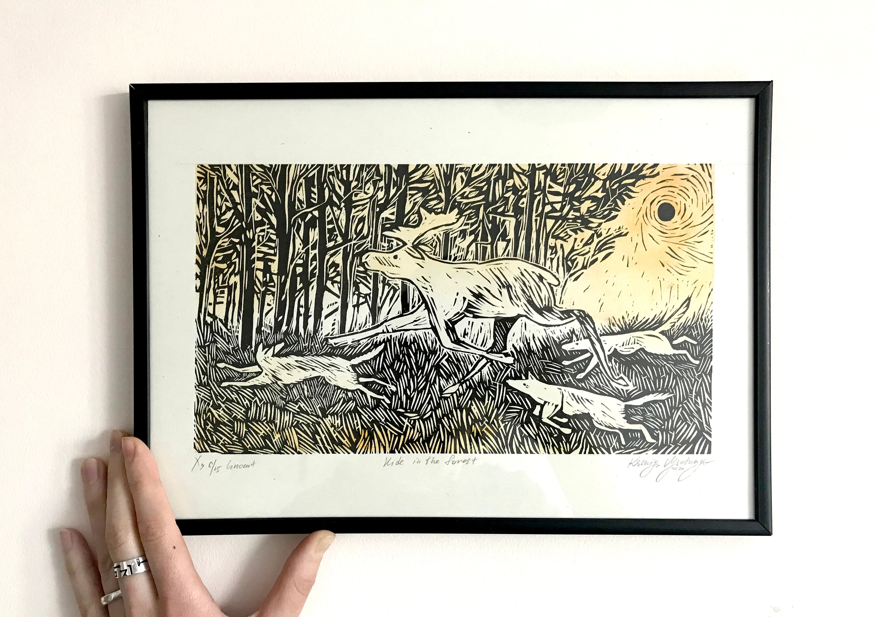 Linocut Print Hide in the Forest Printmaking Original Work. Original ...