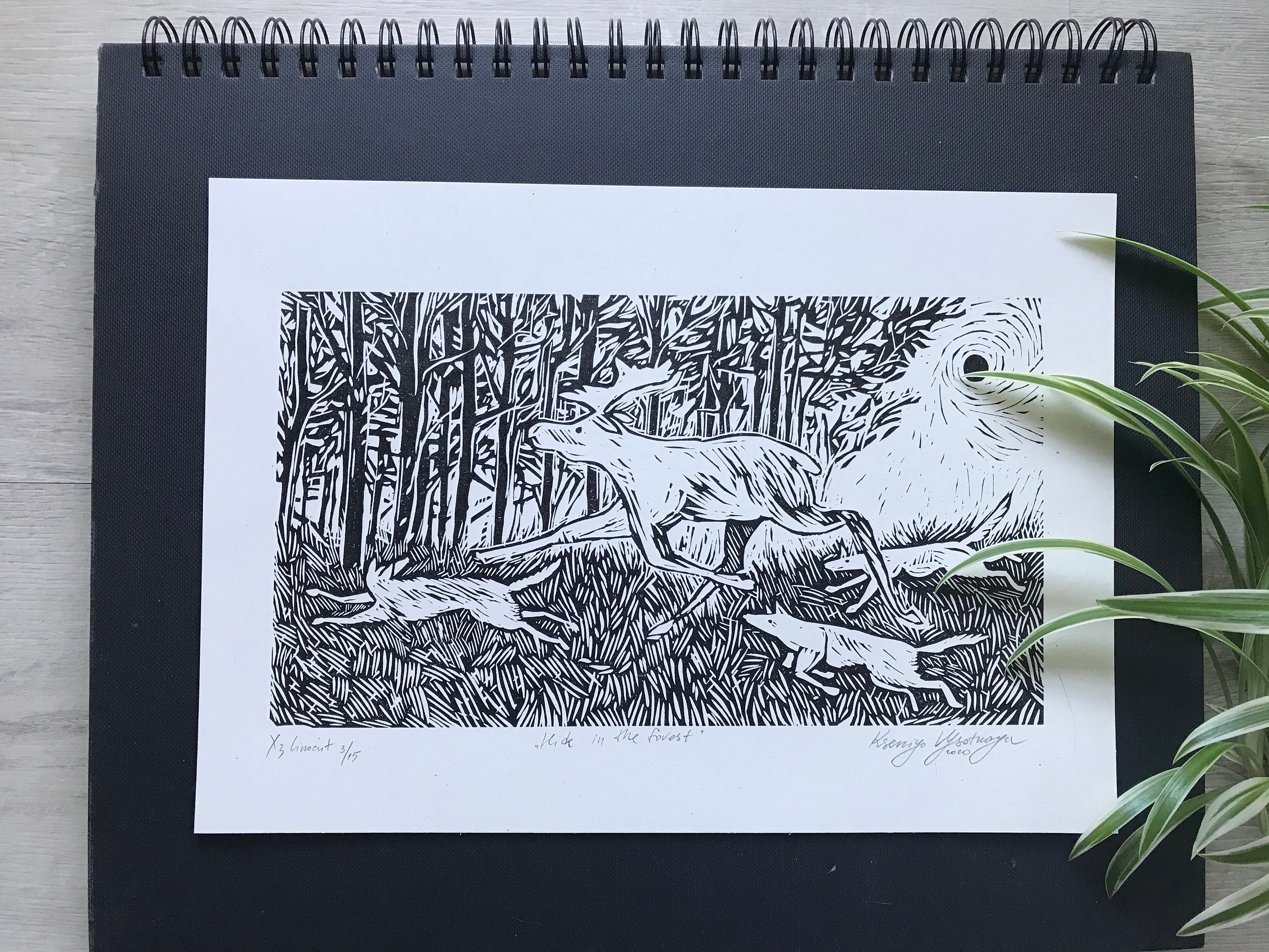 Linocut Print Hide in the Forest Printmaking Original Work. Original ...