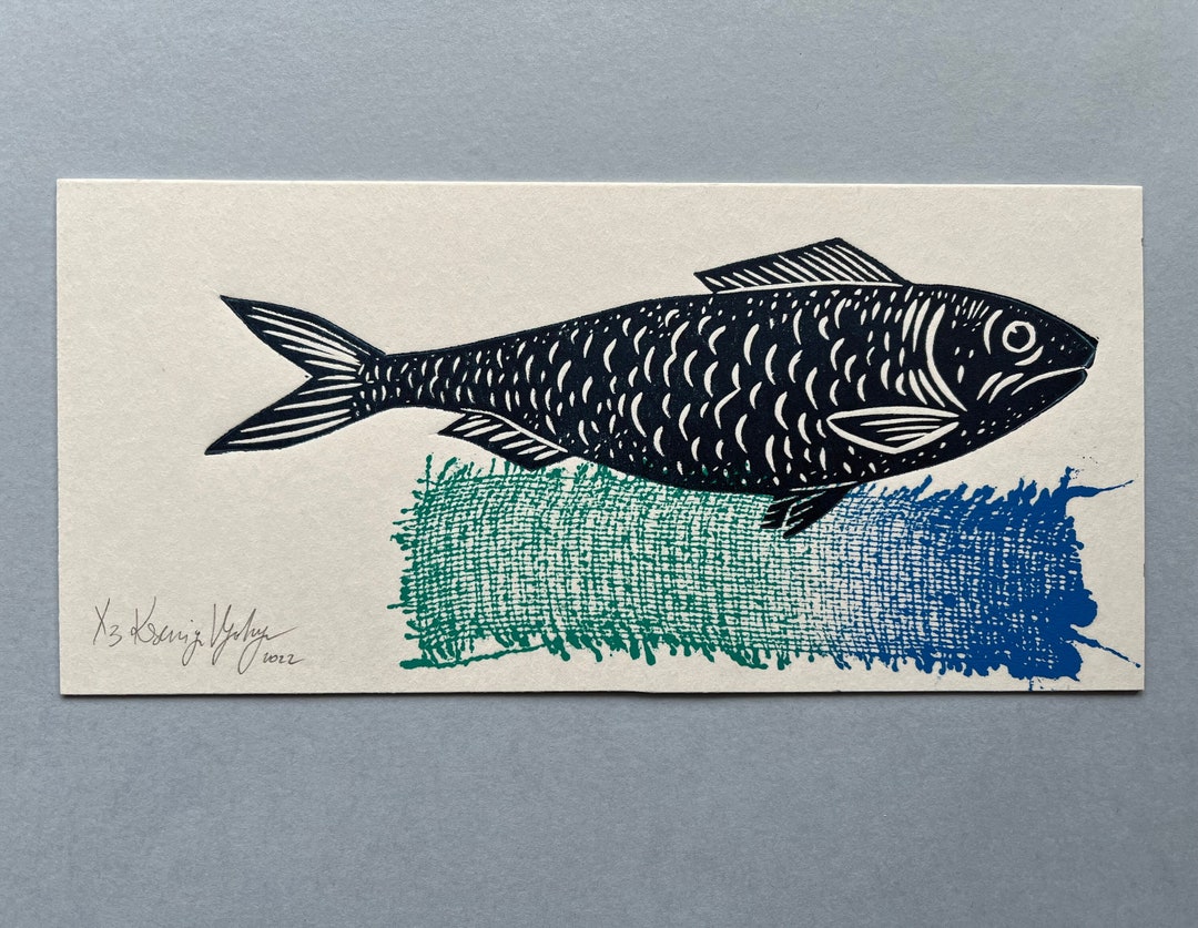 Linocut Print Black Fish Original Print/postcard/miniprint - Etsy