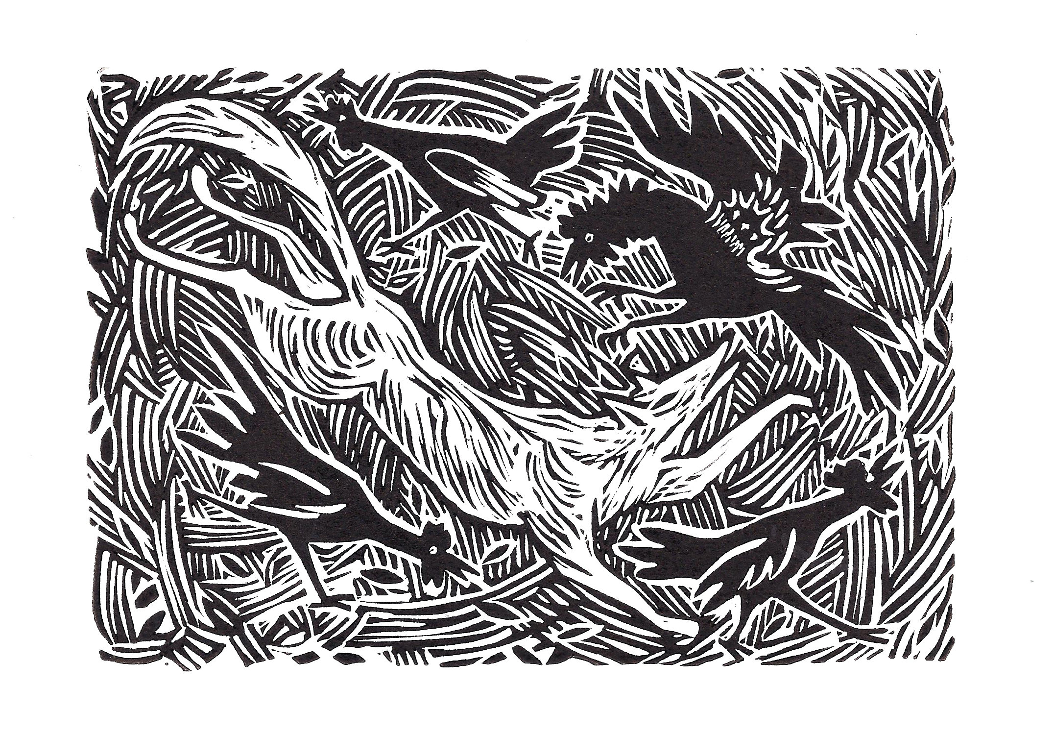 Linocut print. Animals. The trap_Fox_hunting | Etsy