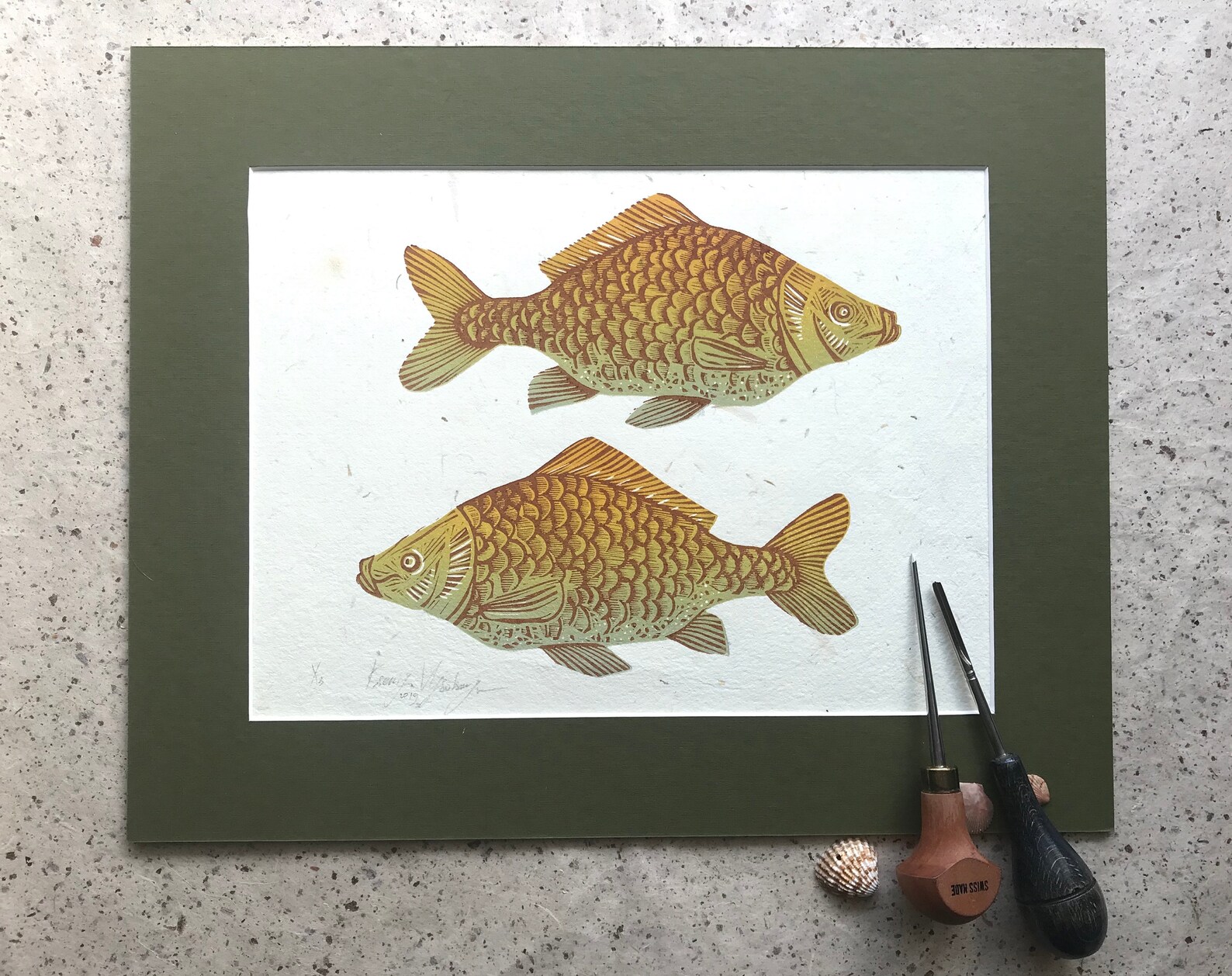 The Linocut Print_original Print_the Fish_ Golden Fish_ Carp - Etsy