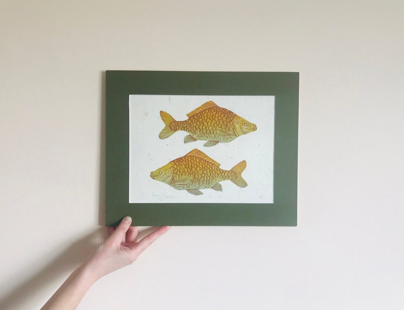 The Linocut Print_original Print_the Fish_ Golden Fish_ Carp - Etsy