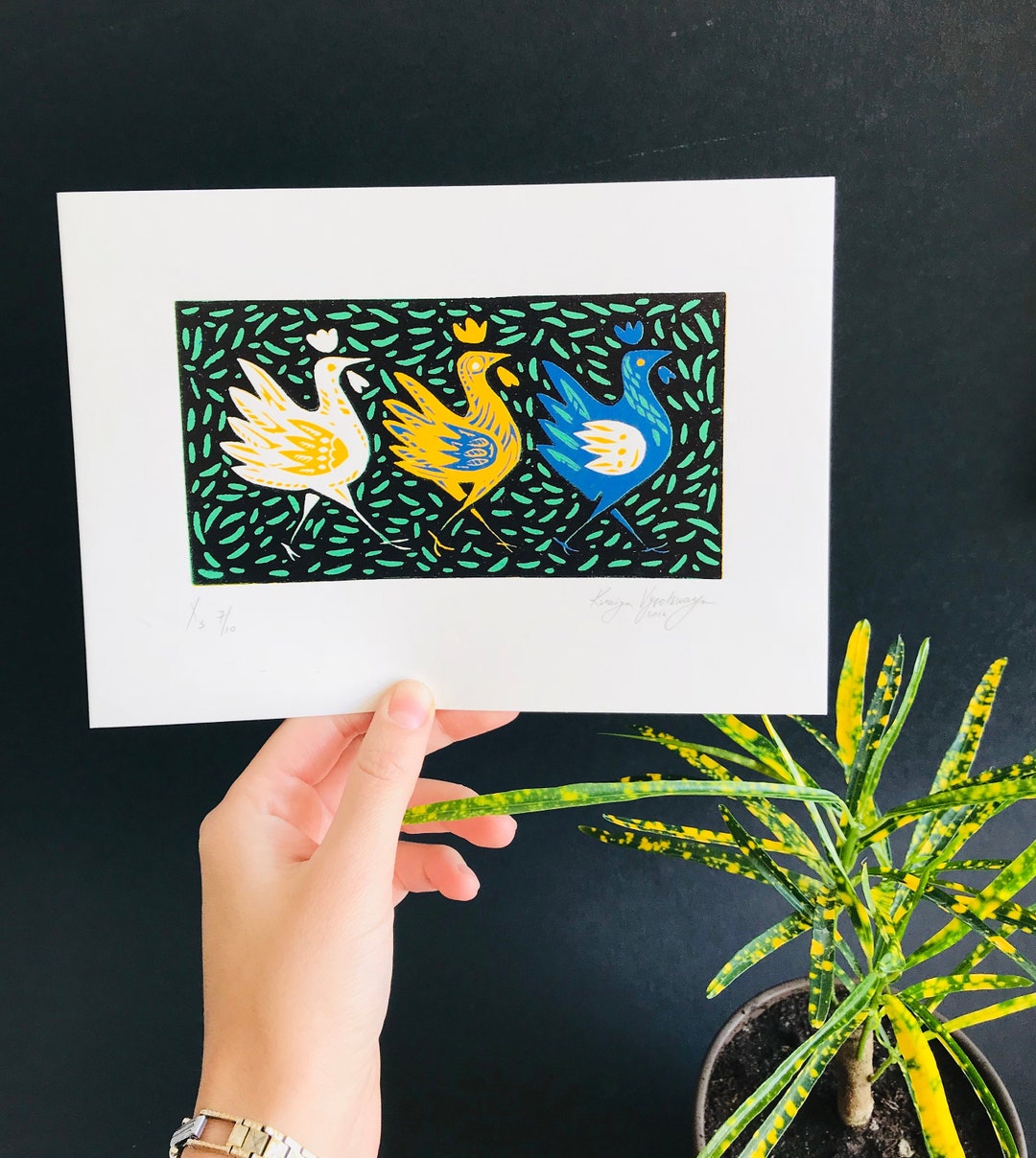 Linocut Miniprint_color Art Print - Etsy