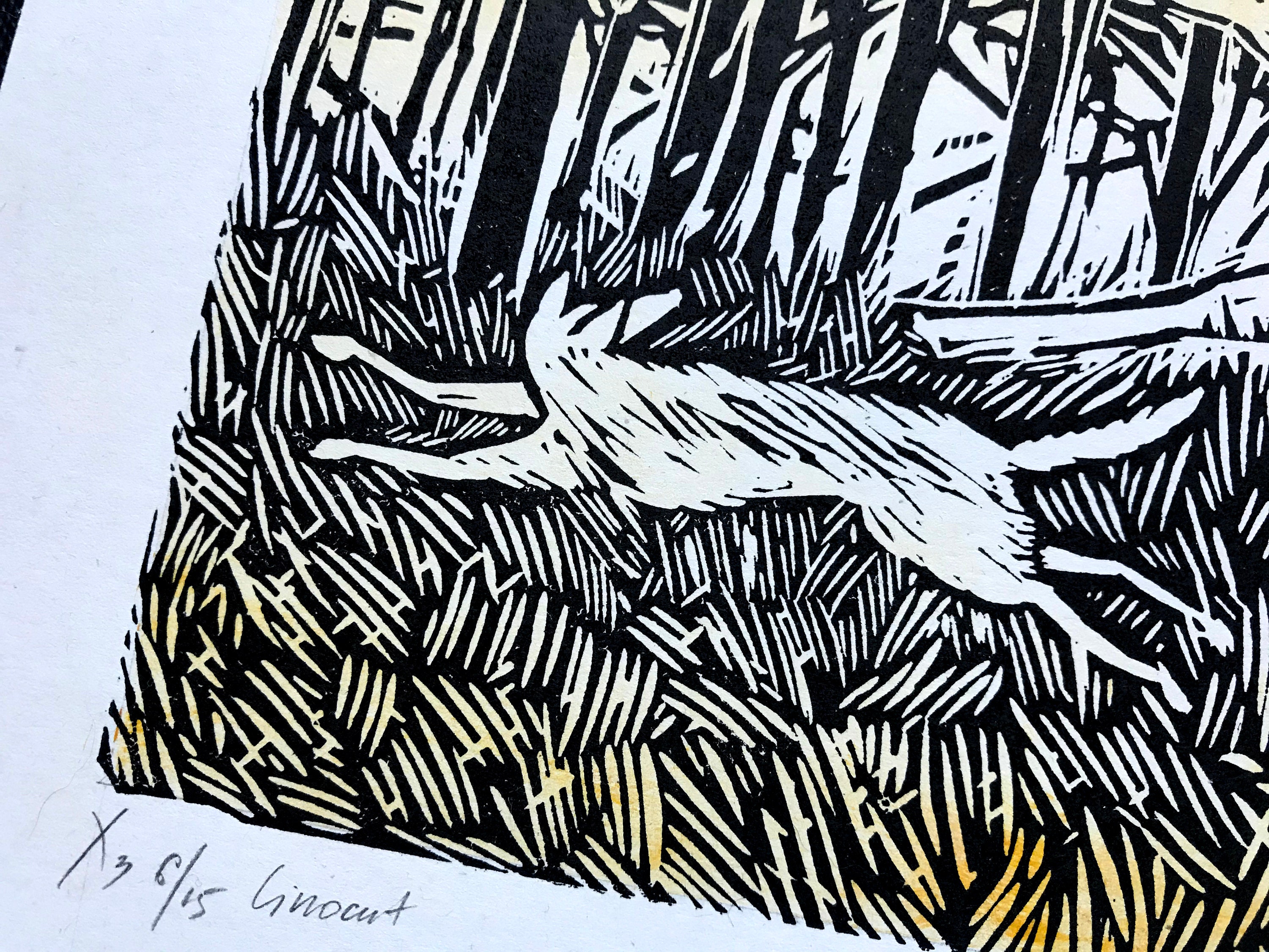 Linocut Print - Hide in the Forest- Printmaking Original Work. Original ...