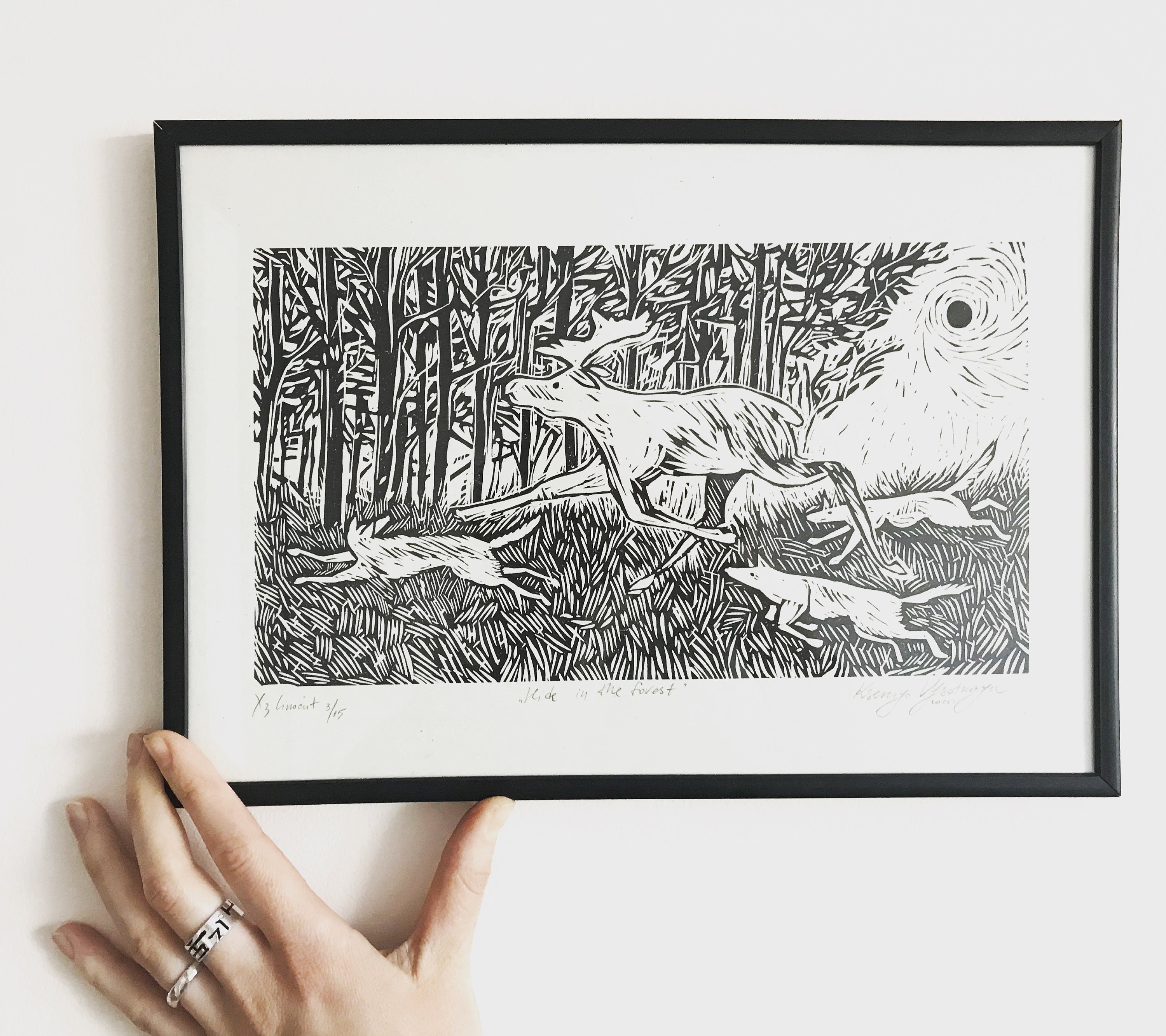 Linocut Print - Hide in the Forest- Printmaking Original Work. Original ...