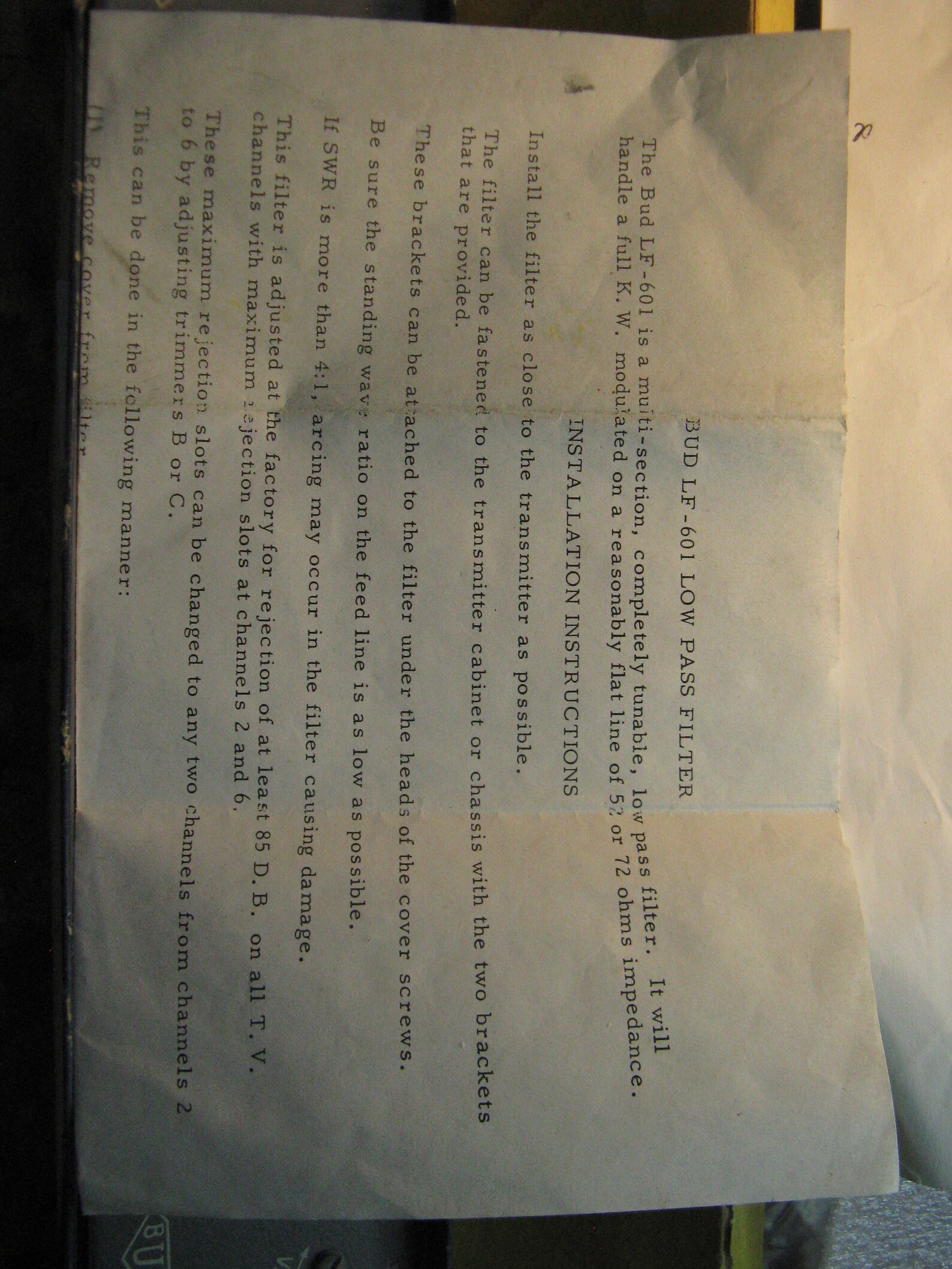 Bud Low Pass Filter 1KW Rated - 5 Sections Tuneable - Original Box and ...