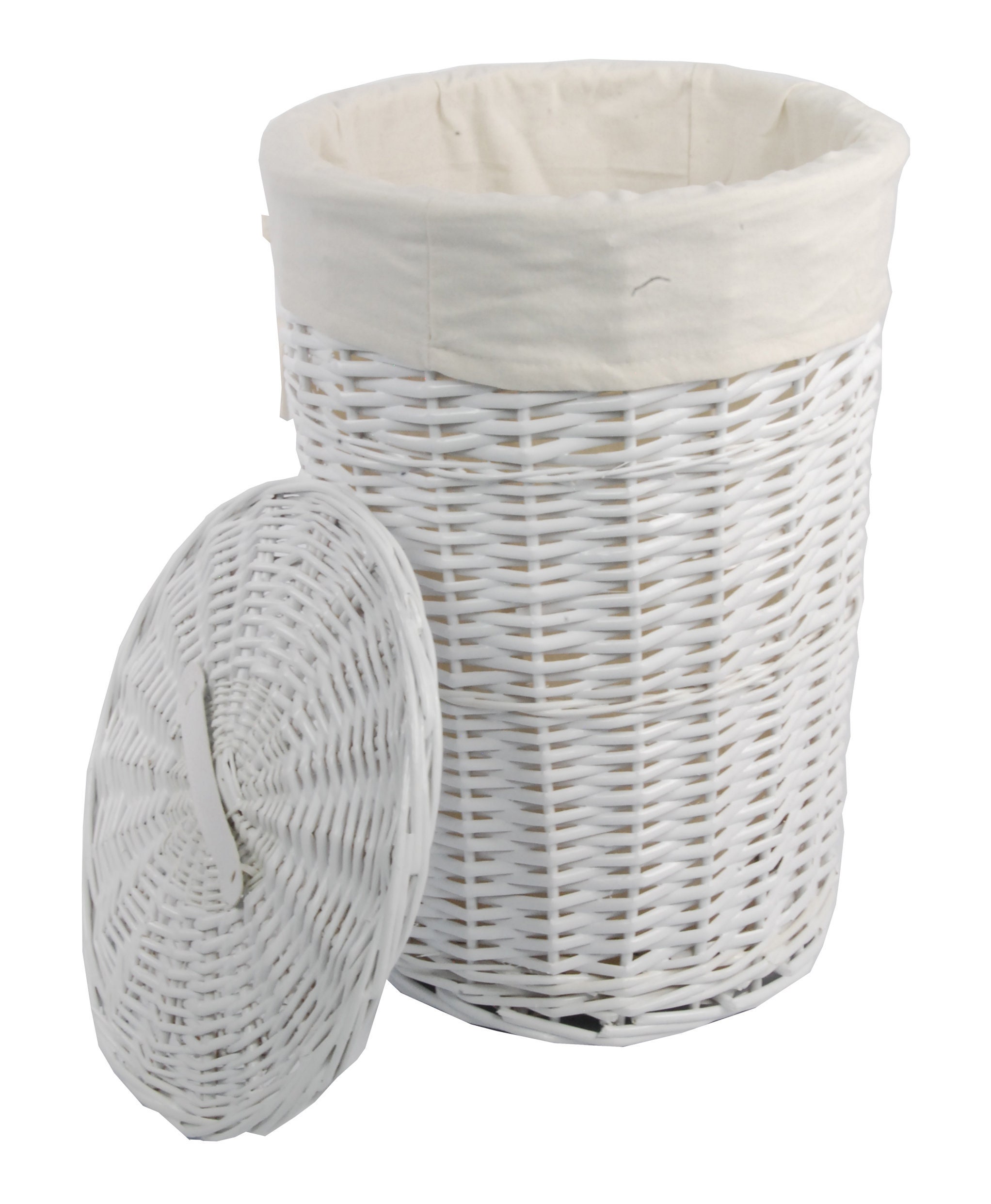 Laundry basket wicker round white with cover lid 30L