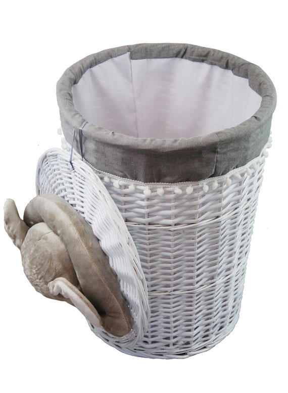 Laundry Basket Chest Willow White Elephant With Lid Cover D.32 H.48 Etsy UK