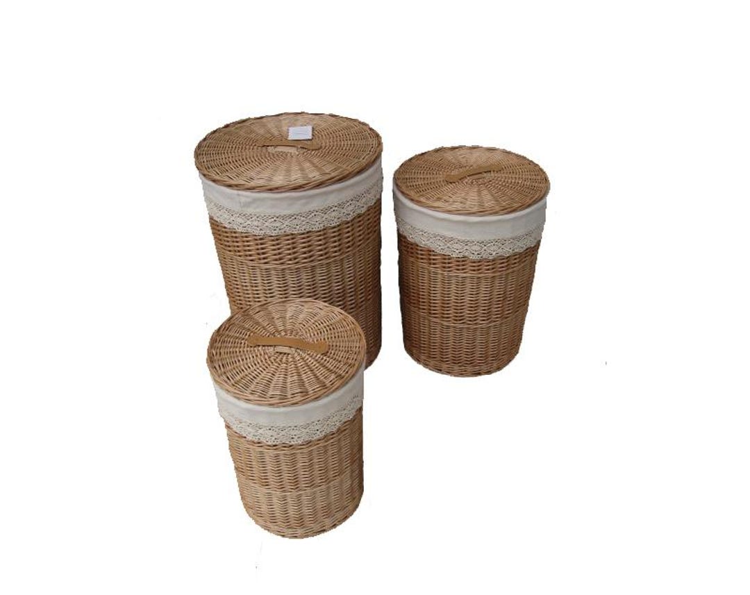 Laundry Basket Laundry Barrel Willow Nature Laundry Beige Round 3x Size ...