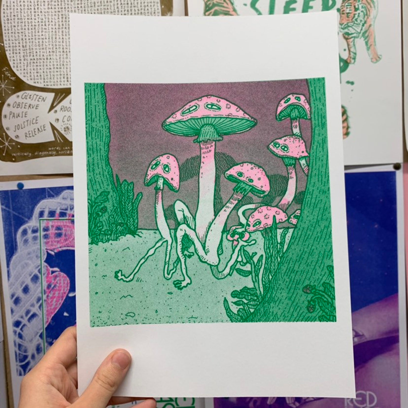 Funghi Mushroom A4 Risograph Print | Etsy