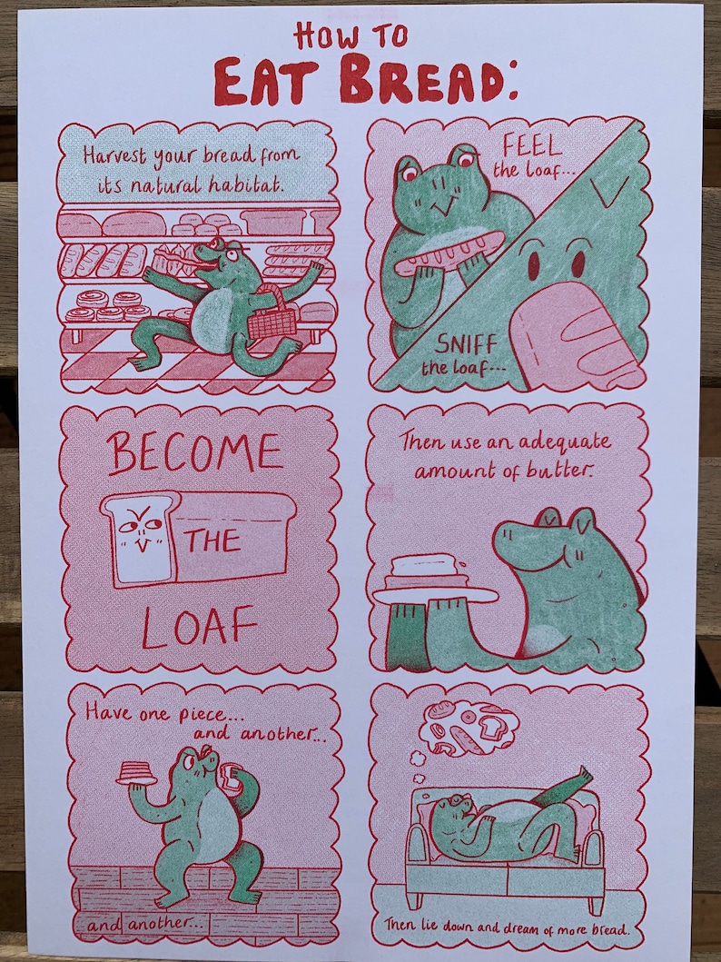 How to Eat Bread Frog Comic A4 Risograph Print - Etsy