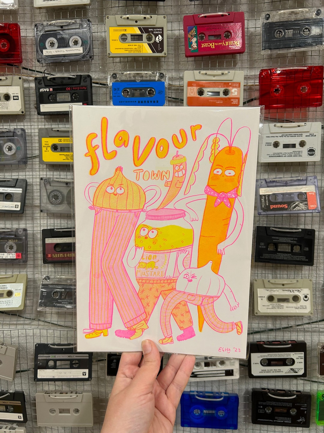 Flavour Town Risograph Print: Neon Pink, Yellow Vegetables A4 - Etsy