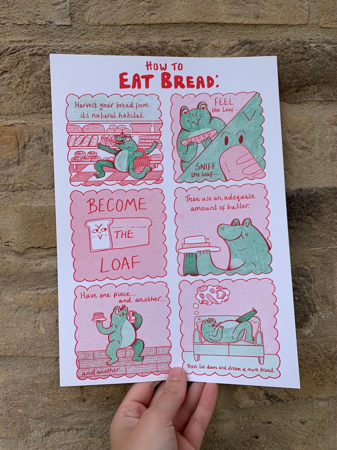 How to Eat Bread Frog Comic A4 Risograph Print - Etsy