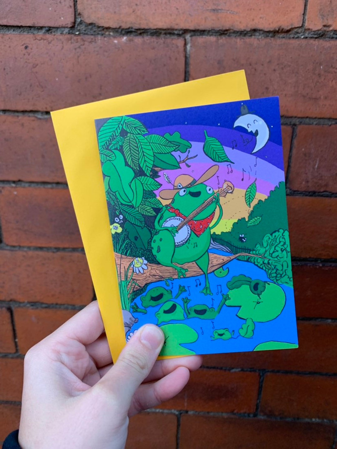 Happy Frog Cute Banjo Birthday General Occasion Music Sunset Cartoon A6 ...