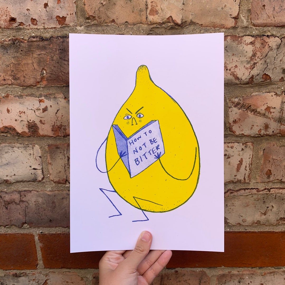 Bitter Lemon Cute Fruit How to Not Be Bitter A4 Risograph Print - Etsy