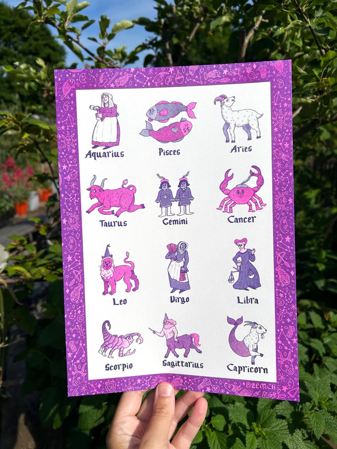 Horoscope Ye Olde Star Signs Medieval Illuminated Manuscript Ye Olde A4 ...