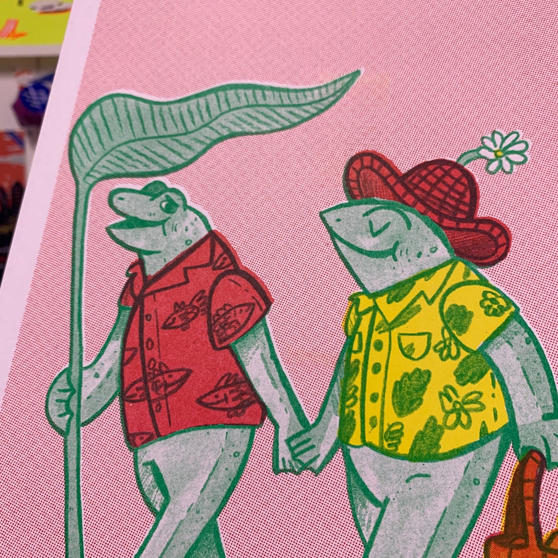 Cute Frogs on A Date Love Toad A4 Risograph Print | Etsy UK