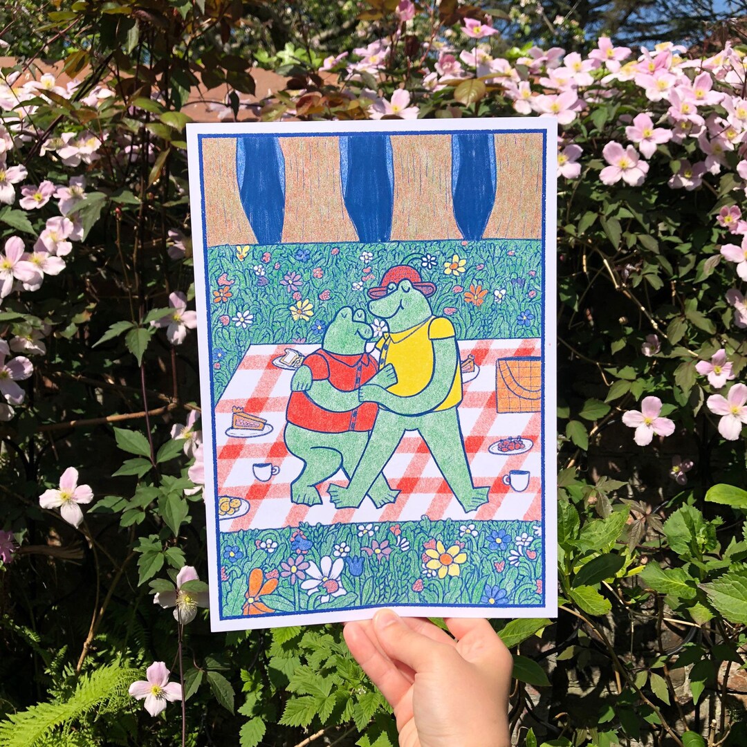 Frogs Having A Picnic in the Flowers Frog Toad A4 Digital Print - Etsy