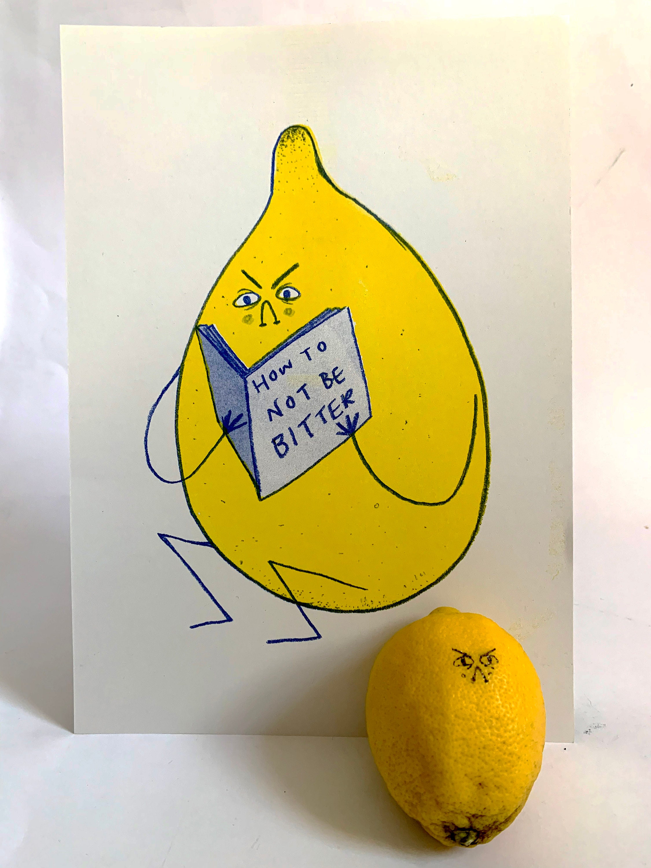 Bitter Lemon Cute Fruit How to Not Be Bitter A4 Risograph - Etsy