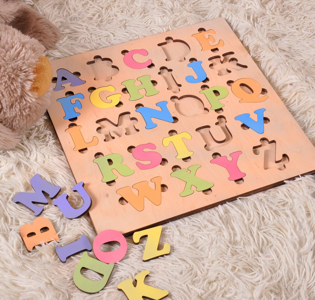 Busy Board Wooden Alphabet Puzzle Educational Toys Montessori - Etsy
